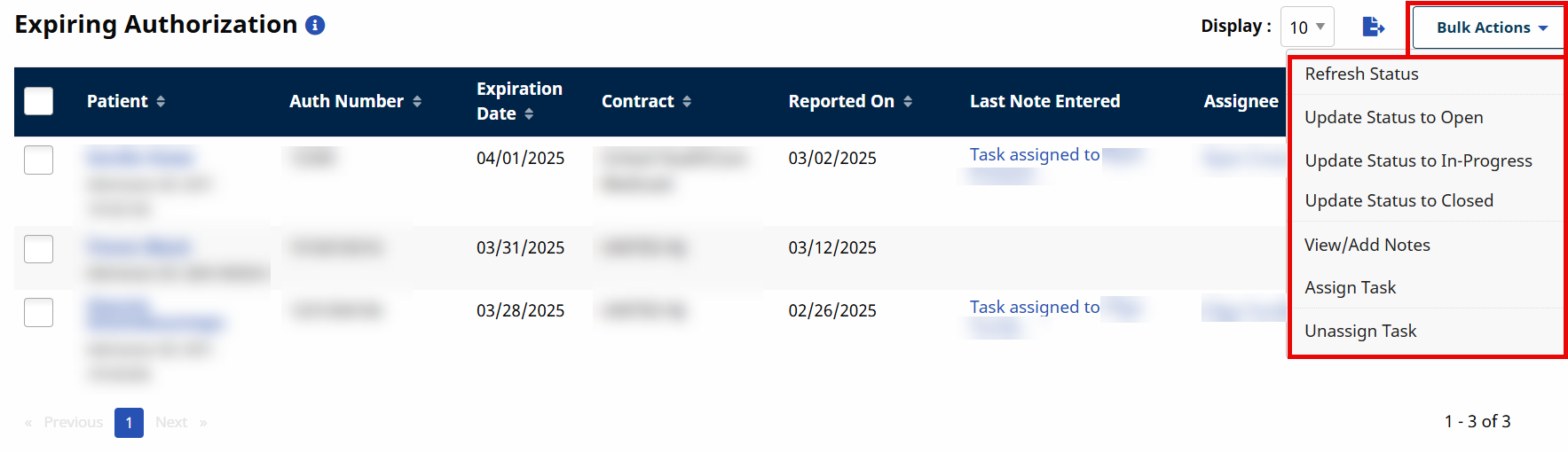 Task Action Menu