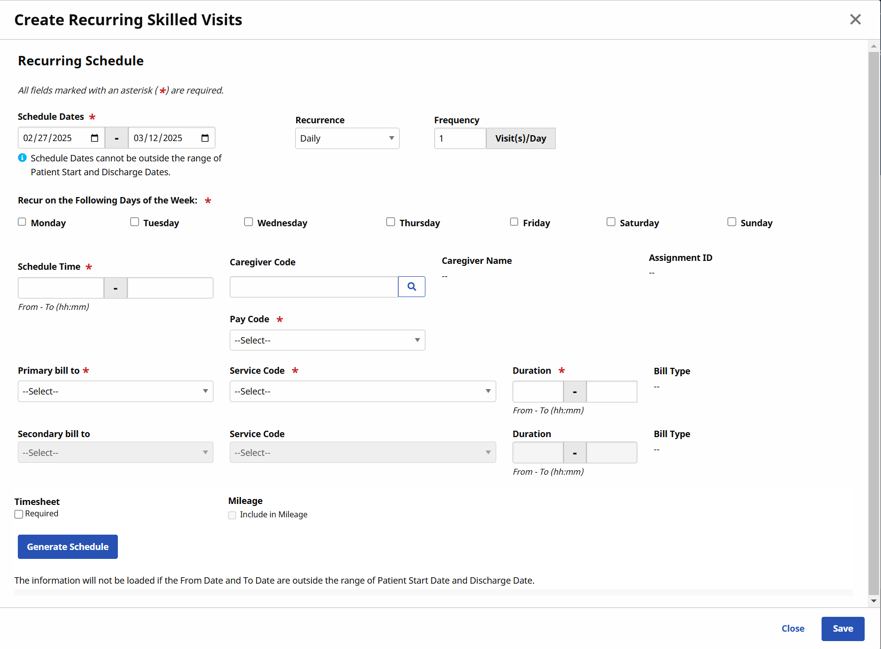 Create Multiple and Recurring Visits