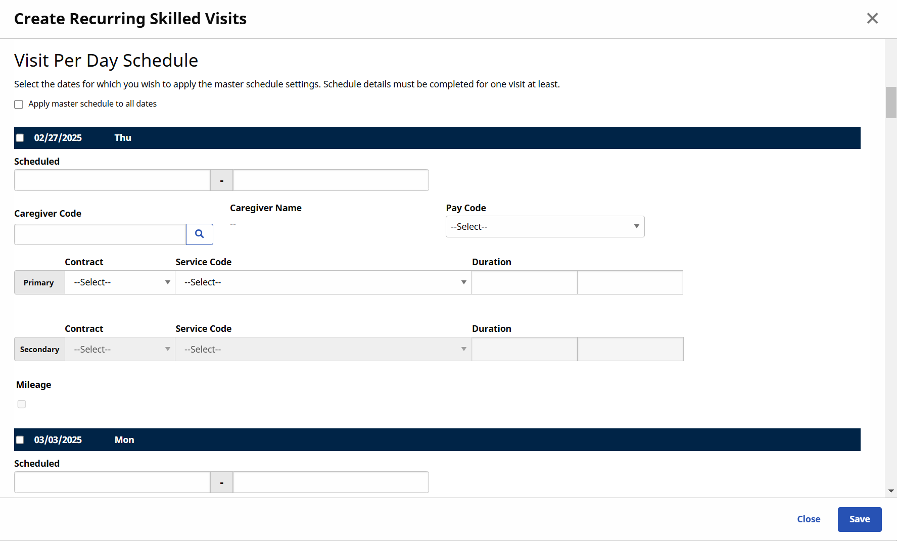 Create Multiple and Recurring Visits