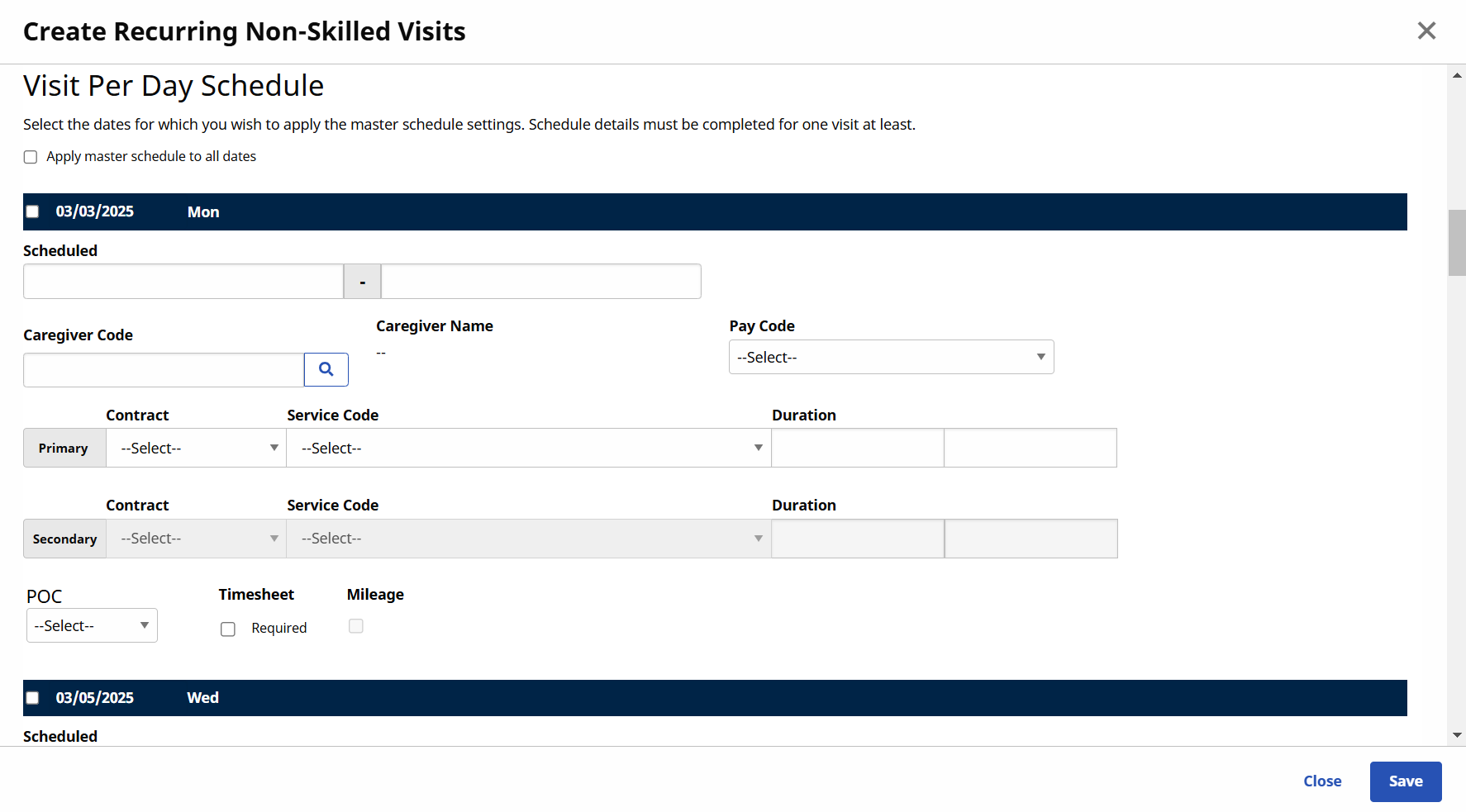 Create Multiple and Recurring Visits