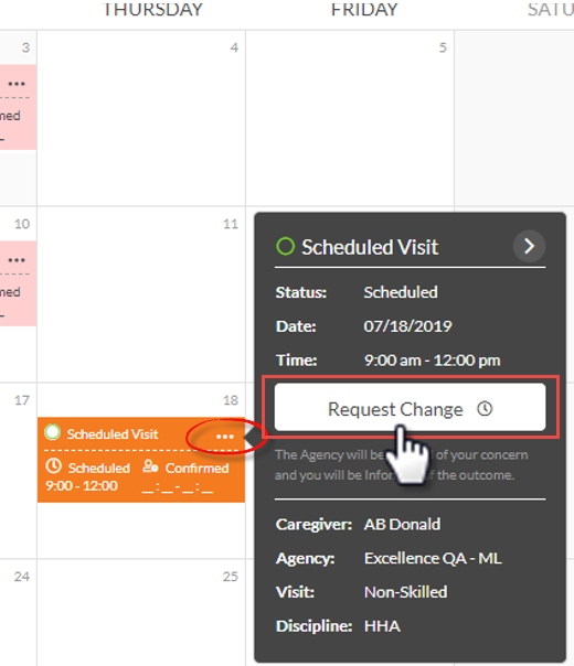 Family Portal Schedule Page functions