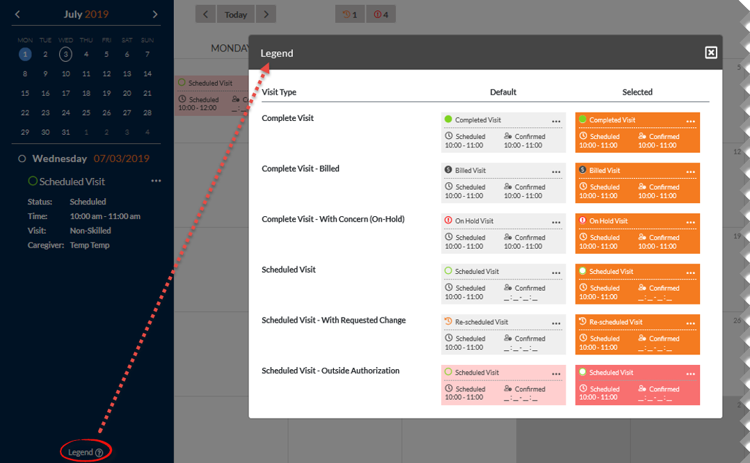 Family Portal Schedule Page for Users