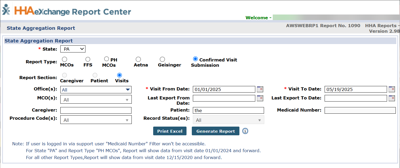 Pennsylvania State Aggregation Confirmed Visit Report