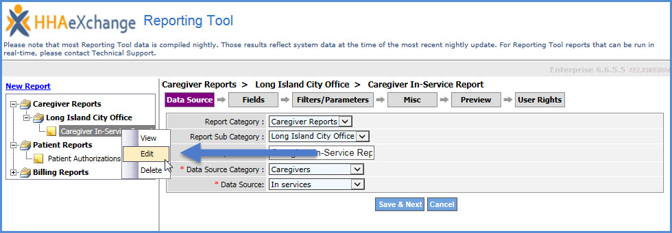 Reporting Tool User Interface