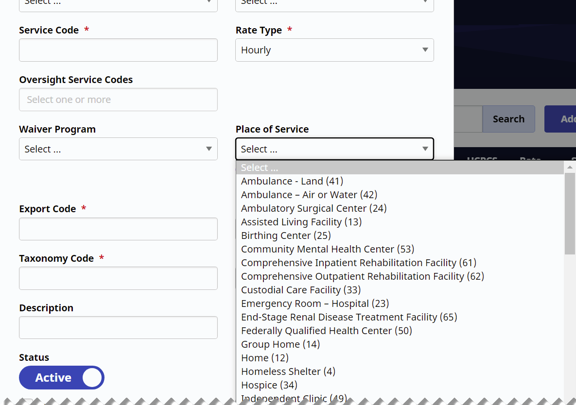 Billing Configuration Settings for Home Care Service Codes