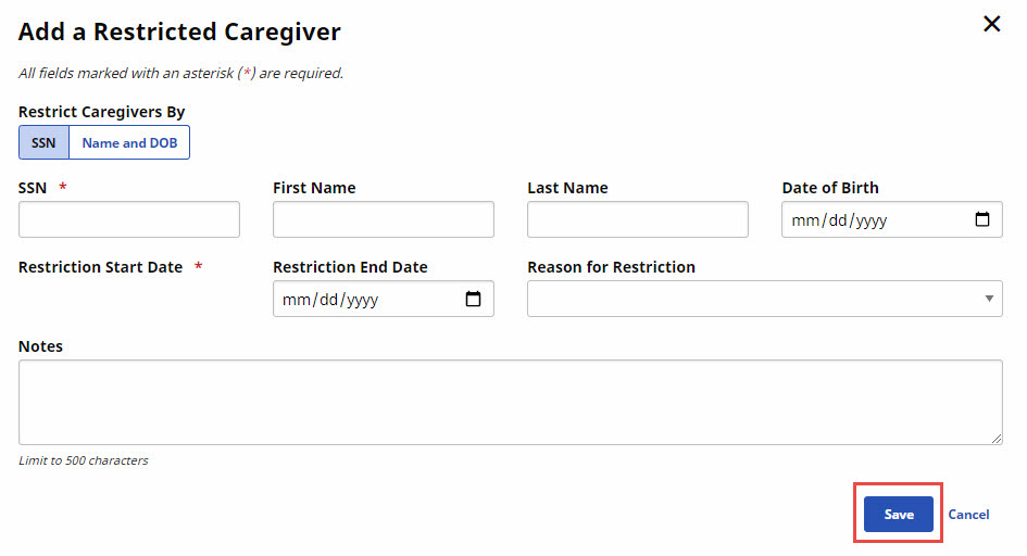 Restricted Caregiver