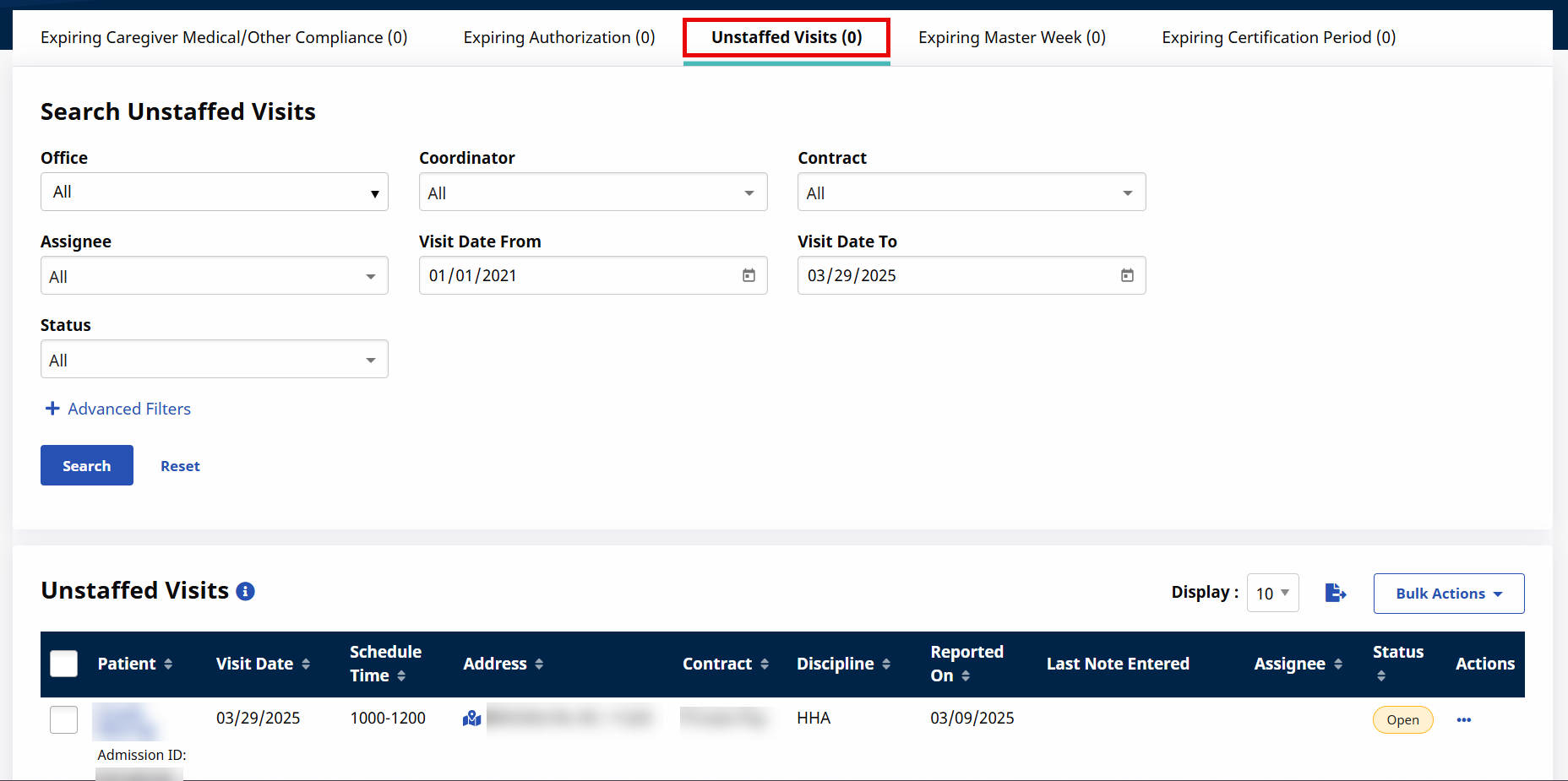 Unstaffed Visits Worklist