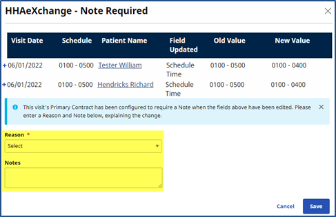 Enter Schedule/Billing Visit Notes