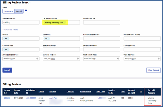 Enter Revenue and Taxonomy Codes for Linked Contracts