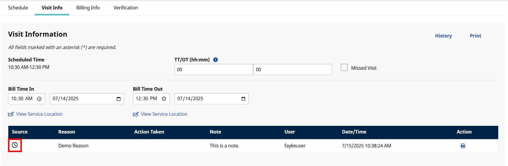 Enter Schedule/Billing Visit Notes